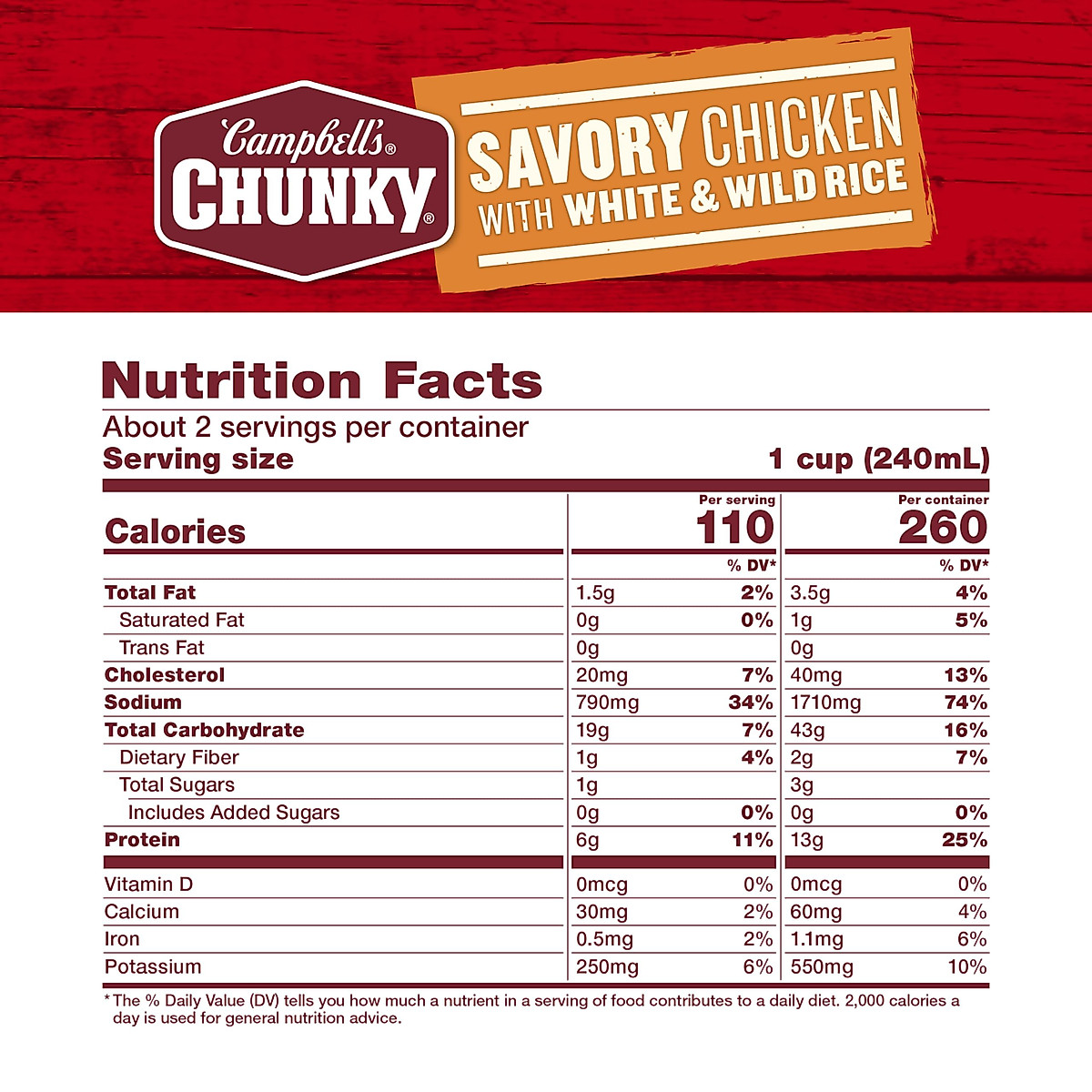 Campbell's Chunky Soup, Savory Chicken with White and Wild Rice Soup, 18.8 Oz Can (Case of 12)