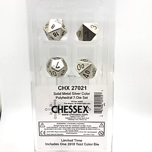 DND Dice Set-Chessex D&D Dice-16mm Silver Metal Polyhedral Dice Set-Dungeons and Dragons Dice Includes 7 Dice - D4 D6 D8 D10 D12 D20 D%, Various (CHX27021)