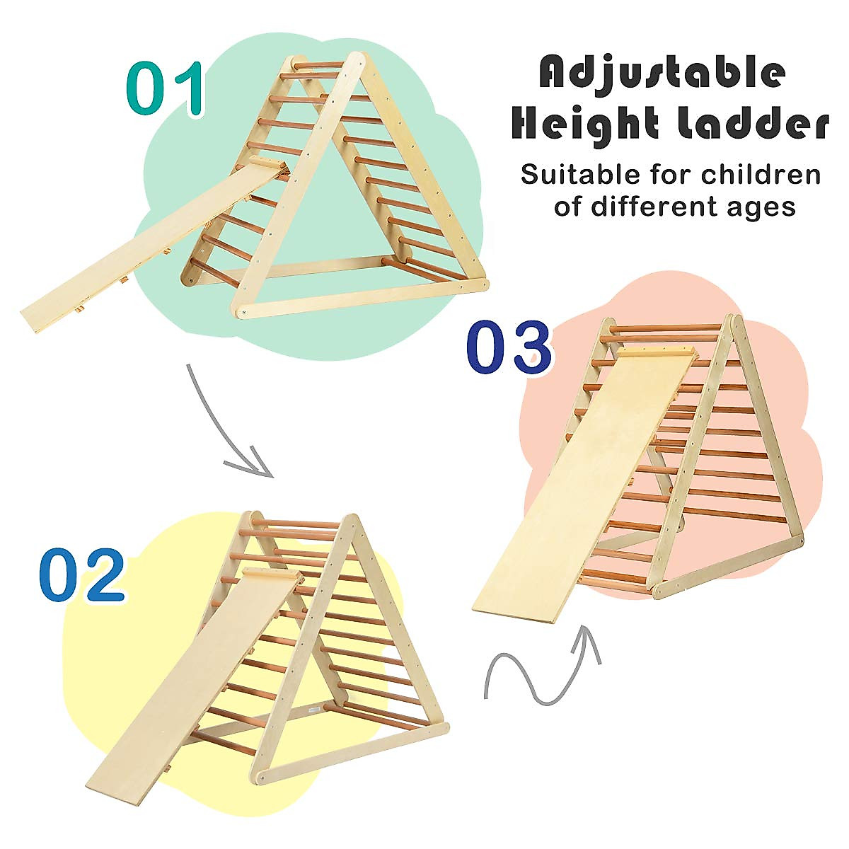 HONEY JOY Triangle Climber with Ramp, 2-in-1 Indoor Toddler Climbing Triangle Set with Ladder & Slide, Foldable Wooden Kids Climbing Toys for Playground, Gym & Daycare, Gift for Boys Girls (Natural)