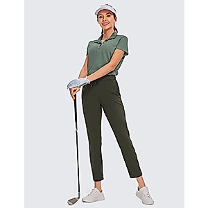 CRZ YOGA Womens 4-Way Stretch Ankle Golf Pants - 7/8 Dress Work Pants Pockets Athletic Yoga Travel Casual Lounge Workout Olive Green Medium