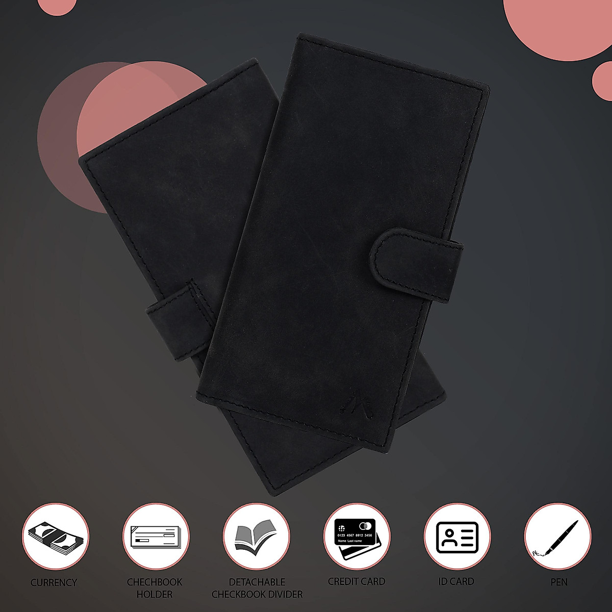 NeoMonte Handmade RFID Leather Checkbook Covers for Men and Women with 6 Credit Card & 1 ID Slot and Pen Holder