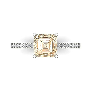 Clara Pucci 1.66 ct Asscher Cut Solitaire Genuine Natural Brown Morganite Engagement Promise Anniversary Bridal Ring 18K White Gold 10