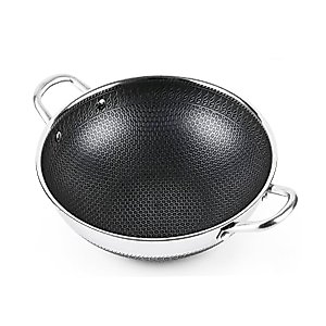 Satre Online and Marketing Stainless Steel Triply Kadhai Honeycomb, Nonstick, Two Sided Handel, Induction Base, Size No. 12