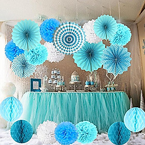 Cocodeko Hanging Set, Tissue Paper Poms Flower Fan and Honeycomb Balls for Birthday Baby Shower Wedding Festival Decorations-Blue, 3 Gram