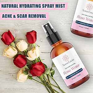 Large 4 oz 100% Pure, Organic Moroccan Rose Water Spray Face Toner, Skin Body Hair Eye Makeup Remover Alcohol Free Toner, Scar Minimizer Hydrating Soothing Face Mist for Dry Oily Combination Skin