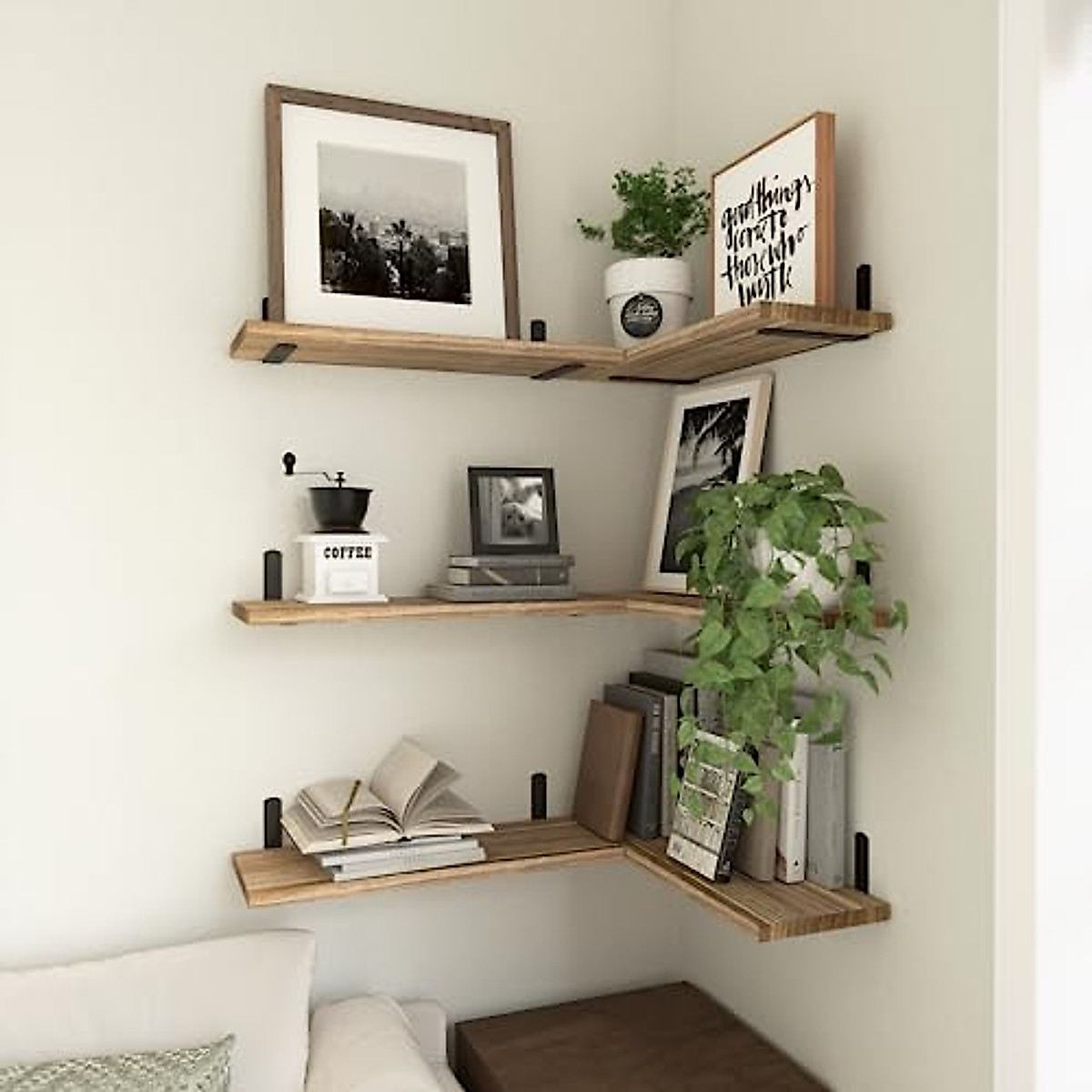 WOPITUES Floating Shelves Set of 6, Wood Floating Shelves for Wall Decor, Rustic Farmhouse Floating Shelves for Bedroom, Bathroom Shelves for Wall Storage, Book Shelves for Living Room-Rustic Brown