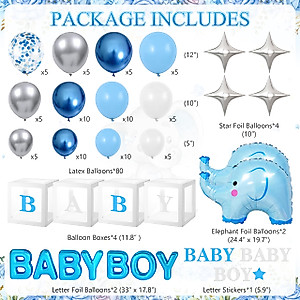 Elephant Baby Shower Decorations for Boy Elephant Themd Birthday Party Supplies Baby Boxes Balloon Garland It's a Boy Backdrop Tablecloth Cake Toppers Elephant Foil Balloon for Boy Baby Shower Decor