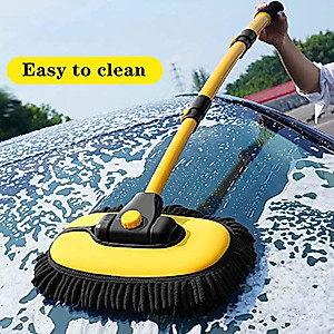 BMLEI Car Wash Brush with Long Handle, Microfiber Towels Car Wash Kit Cleaning Supplies, Car Wash Mop Mitt with 2 Replacement Head, Extension Pole Car Brush Cleaning Kit for Cars Trucks