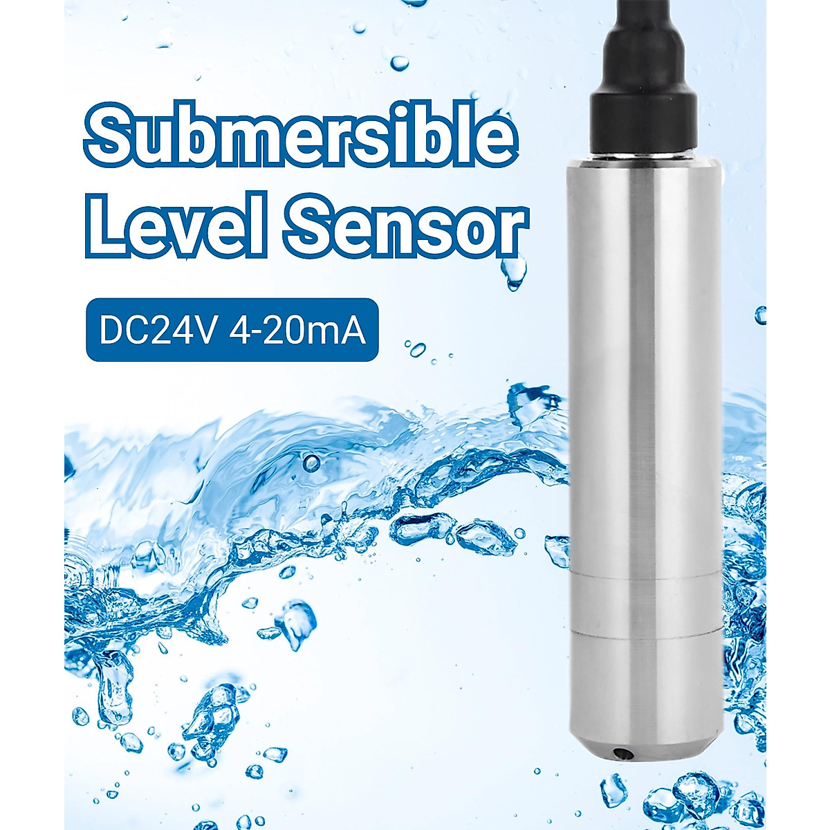 Submersible Level Sensor 4-20mA, Throw-In Type Liquid Level Sensor,24V DC Input Liquid Level Transmitter,0-5M Measuring Range