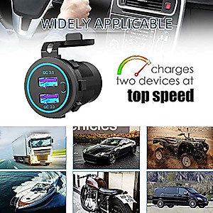 [2 Pack] 12v USB Outlet,Dual USB Quick Charger 3.0 Port Waterproof Power Outlet 12V/24V Fast Charge USB Charger Socket with Power Switch for Car Golf Cart Boat Marine Bus Truck RV Marine Motorcycle