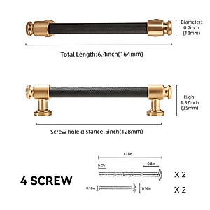 POVEFONK 10 Pack 5 inch(128mm) Black and Champagne Bronze Kitchen Cabinet Handles Knurled Cabinet Pulls Black Drawer Pulls Kitchen Cabinet Hardware