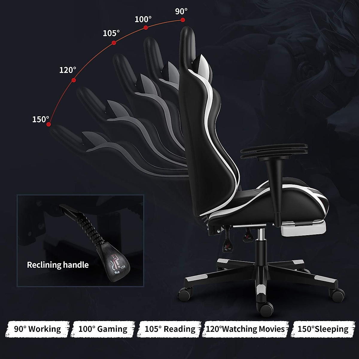 shuanghu Gaming Chair Office Chair Ergonomic Computer Chair with Reclining Chair with Headrest and Lumbar Support Video Game Chair for Adults Teens Desk Chair(Footrest)