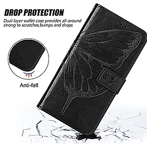 ONV Wallet Case for Oppo Reno 6 Pro 5G - Butterfly Embossed Phone Case with Card Holder Lanyard Stand Case Leather Magnetic Closure Flip Cover for Oppo Reno 6 Pro 5G [by] -Black