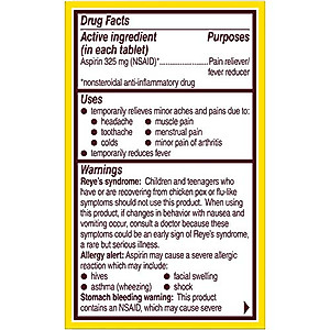 Genuine Bayer Aspirin 325mg Coated Tablets, #1 Doctor Recommended Aspirin Brand, Pain Reliever and Fever Reducer, 24 Count