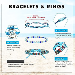 Henoyso 57 Pieces Surfer Strand Wave, Braided Stretch Friendship Woven Rope Bracelets Adjustable Waterproof Handmade Wax Wrap Anklet Sunflower Beach Bracelets for Girls Women (Summer Style)