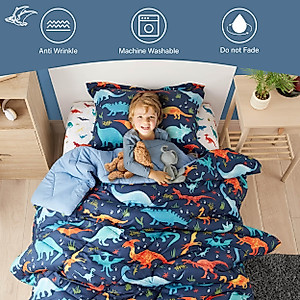 PPOLCA Twin Dinosaur Kids Bedding Set for Boys, 2 Pieces Twin Dinosaur Kids Comforter Sets for Boys, Super Soft Lightweight for All Seasons, Includes 1 Comforter (66"x86") and 1 Pillowcase(20"x26"+2")