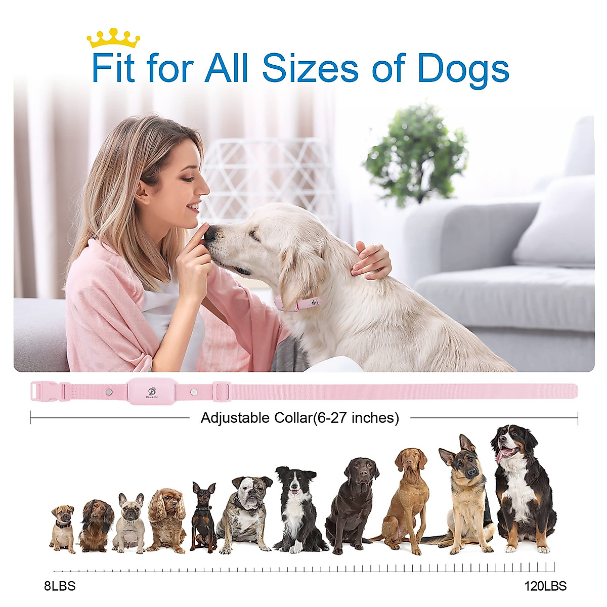 Bousnic Dog Shock Collar for 2 Dogs - (8-120lbs) Waterproof Rechargeable Electric Dog Training Collar with Remote for Small Medium Large Dogs with Beep Vibration Safe Shock Modes(Pink)