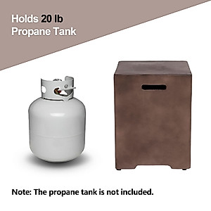 COSIEST Outdoor Hideaway Tank Table for Gas Fire Pits, Hides Standard 20lb 16-inch Propane Tank Cover, Concrete Bronze Finish, Side Handles