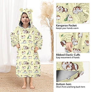 CEBUGI Cute Guinea Pig Wearable Blanket for Kids Blanket Hoodie with Kangaroo Pocket for Boys Girls age 3-14,M