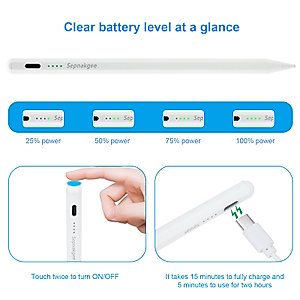 Stylus Pen for iPad, Upgrade Palm Rejection Precise Writing/Drawing and Tilt Sensitivity, Fast Rechargeable Compatible with 2018 and Later Apple iPad, 4 Replacement Tips Compatible with Apple Pencil.