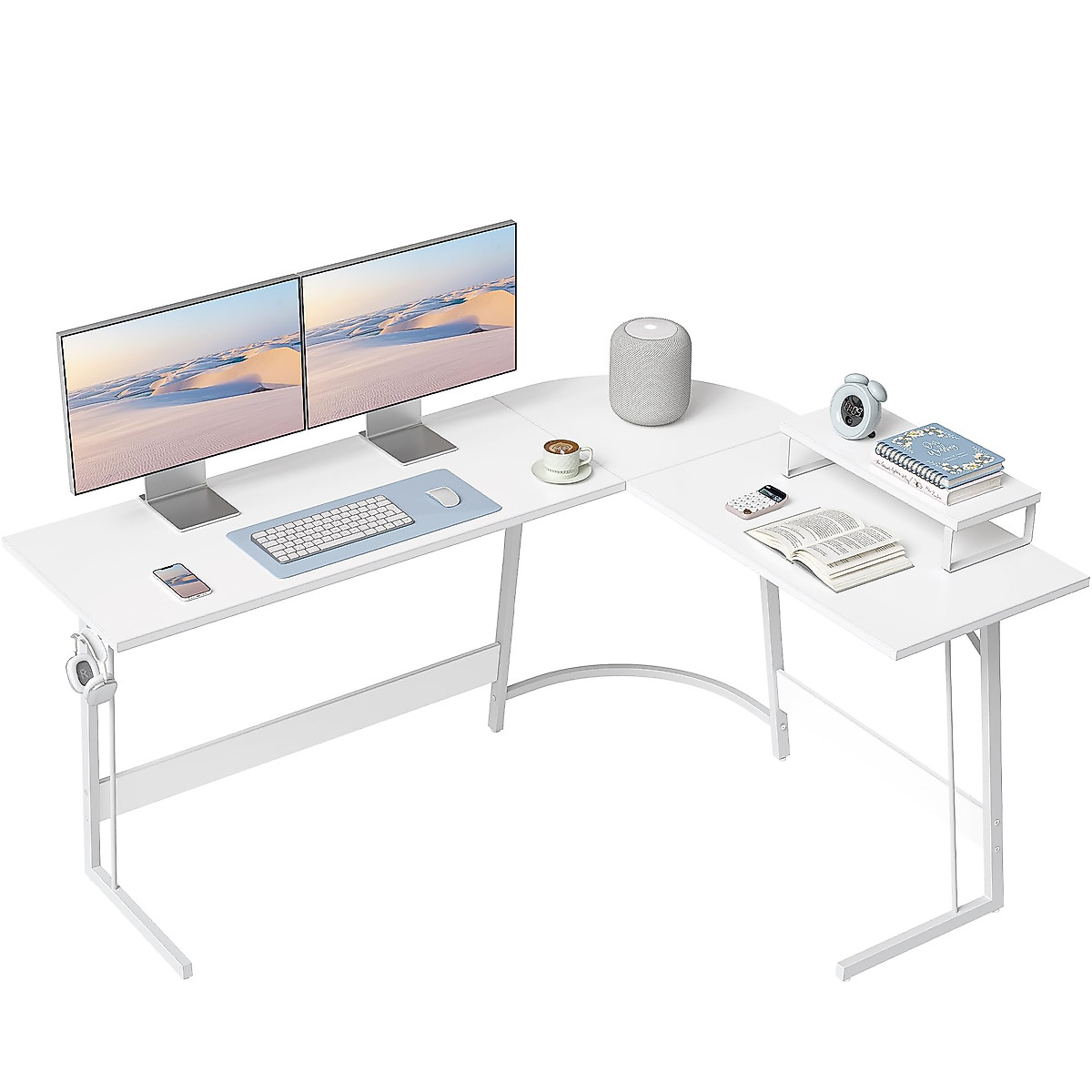 CubiCubi L Shaped Gaming Desk Computer Office Desk, 59 inch Corner Desk with Large Monitor Stand for Home Office Study Writing Workstation, White
