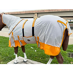 HILASON 78" Inches Horse Fly Sheet with Neck UV Protect Mesh Bug Mosquito Summer White/Orange | Horse Fly Sheet | Horse Western Fly Sheet | Fly Sheets for Horses | Mosquitoes Protection for Horses