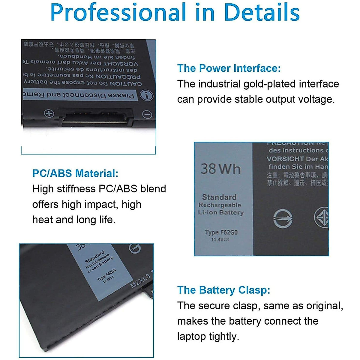 38Wh F62GO F62G0 Battery Compatible with Dell Inspiron 13 7000 7373 7386 2-in-1 7370 7380 5370 P83G P87G P91G P83G001 P83G002 P91G001 P87G001 Vostro 13 5370 Series 39DY5 039DY5 RPJC3 0RPJC3 11.4V