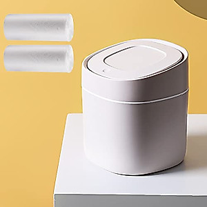 Plastic Mini Trash Can with Lid - 2 L Pop Up Wastebasket for Bathroom Vanity, Desktop, Tabletop or Coffee Table - Dispose of Cotton Rounds, Makeup Sponges, Tissues (Grey)