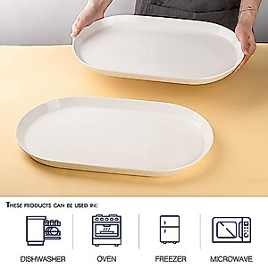 Taeochiy 16" Large Serving Platter - Oval Large Serving Tray, Ceramic Turkey Platters, White Platters for Serving Food, Appetizers, Entertaining, Party, Set of 2