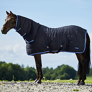 HORZE Glasgow Combo Anti-Slip Indoor Stable Horse Blanket with Attached Neck Cover (150g Fill) - Dark Blue - 72 in