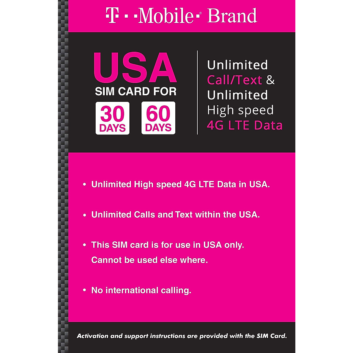 T-mobile Brand USA Prepaid Travel SIM Card Unlimited Call, Text and 4G LTE Data (for use in USA only) (for Phone use only. NOT for Modem/WiFi Devices) (30 Days)