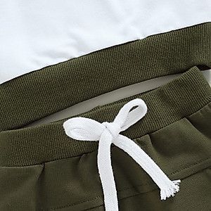 Toddler Baby Boy Fall Outfits Long Sleeve Hoodie Sweatshirt Tops Casual Pants Patchwork 2 Piece Winter Clothes Set (Army Green Patchwork, 18-24 Months)