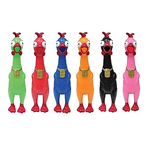 Animolds Tie-Dye Squeeze Me Rubber Chicken Toy | Screaming Rubber Chickens for Kids | Novelty Squeaky Toy Chicken (6 Pack Solid)