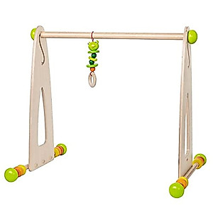 HABA Color Fun Play Gym - Wooden Activity Center with Adjustable Height, Sliding Discs and Dangling Frog