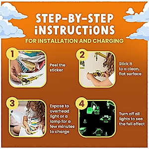 Glow in The Dark Construction Wall Stickers - 10 Large Bright Wall Decals for Bedroom Walls and Ceilings - Glowing Decorations for Boys Room and Girls Room