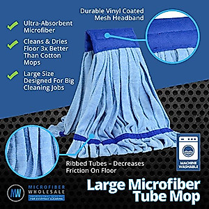 Commercial Mop Head Replacement - Large Microfiber Tube Mop (18 oz.) | Industrial Wet Mops | Washable Refill, Reusable, Heavy Duty, Looped End Mopheads | Hardwood, Tile, Laminate Floors (Blue)