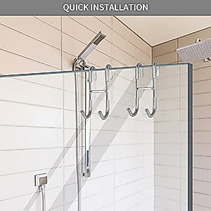 Brynnl 2 Pack Shower Door Hooks, Towel Hooks for Bathroom Frameless Glass Shower Door, Shower Squeegee Hooks, Silver