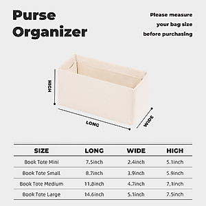 XYJG Purse Handbag Silky Organizer Insert Keep Bag Shape Fits Booktote Mini/Small/Medium/Large bags, Luxury Handbag Tote Lightweight Sturdy(Craie,Booktote Medium)