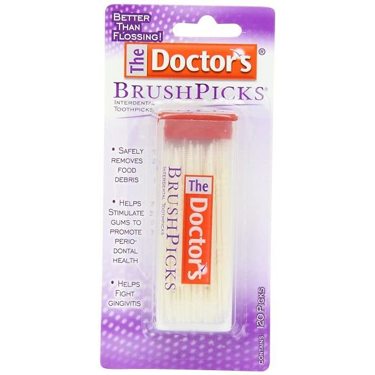 The Doctor's BrushPicks Interdental Toothpicks | 120-Picks per pack | (6-Pack)