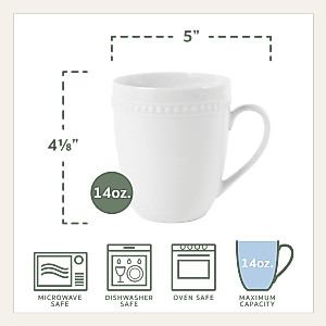 Everyday White by Fitz and Floyd Beaded 14 Ounce Mugs, Set of 4, 4 Count (Pack of 1)