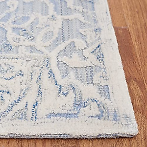 SAFAVIEH Trace Collection Area Rug - 8' x 10', Light Blue & Ivory, Handmade Floral Medallion Wool, Ideal for High Traffic Areas in Living Room, Bedroom (TRC304K)