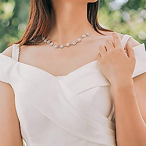 Unicra Bride Silver Necklace Earrings Set Crystal Bridal Wedding Jewelry Set for Women