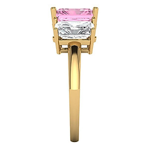 Clara Pucci 3.94ct Emerald Cut 3 Stone Solitaire accent Pink Simulated Diamond Designer Wedding Anniversary Bridal Ring 14k yellow Gold