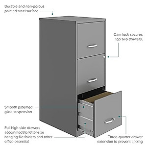 Hirsh Industries 3 Drawer Metal Vertical File Cabinet with Lock, Letter-Size, in Gray