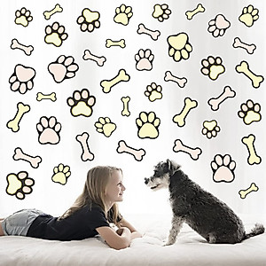 Marsway Cute Paw Decal Night Glow in The Dark Creative Luminous Decorative Stickers Kids Room Wall Decor (Paw Print + Bone)