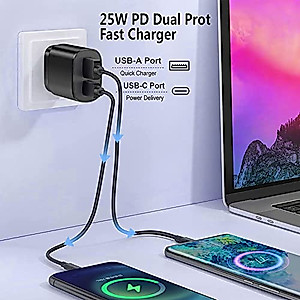 Type C Charger Fast Charging, 25W Super Fast Charger Type C, Dual Port USB C Charger Block with 6FT Android Charger Cable for Samsung Galaxy S22/S22 Ultra/S22+/S21/S21 Ultra/S21+/S21 FE/Note 20,2Pack