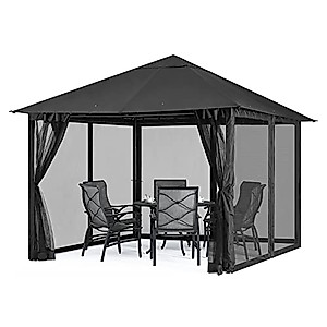 MASTERCANOPY 10x10FT Outdoor Patio Gazebo Canopy with Mosquito Netting for Lawn,Garden,Backyard and Deck(Dark Gary)