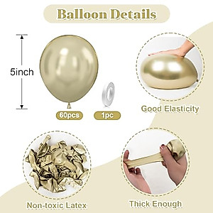 Dagelar Metallic Gold Balloons 60pcs 5inch Chrome Light Gold Balloons Metallic Chrome Golden Helium Latex Balloon For Champagne Gold Birthday Baby Bridal Shower Boho Wedding Party Decor