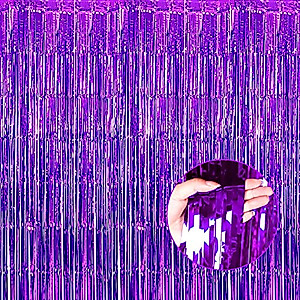 HalloweenDecorate 4 Pack Purple Foil Fringe Curtain Backdrop, 3.28Ft x 8.2Ft Metallic Tinsel Foil Fringe Streamer for Party, Photo Booth Props, Birthday, 2022 Graduation Decoration Party Supplies
