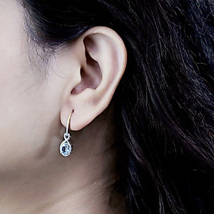 Dazzlingrock Collection 10K Oval Aquamarine & Round White Diamond Ladies Infinity Dangling Earrings, Yellow Gold